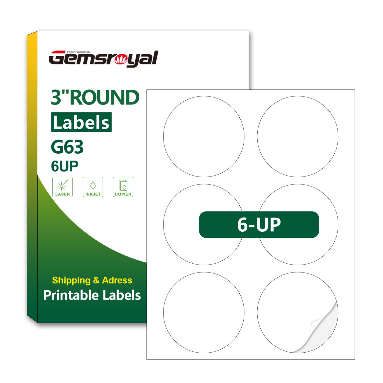 Gemsroyal 3 Inch Round Labels Printable White Matte,40 Sheets,6 Circles ...