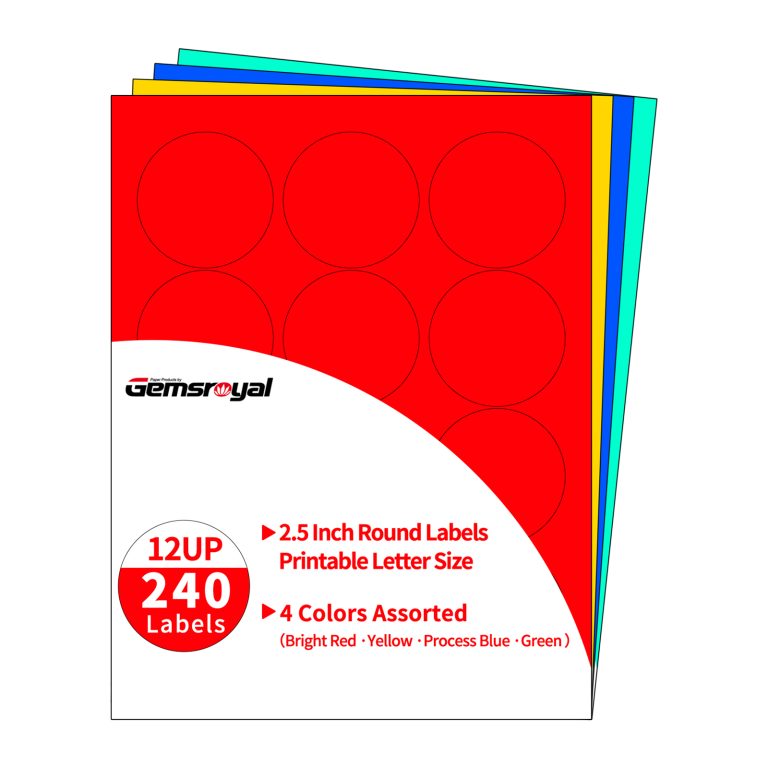 Gemsroyal 2.5 Inch Colored Round Labels,4 Colors Assorted(Red,Yellow ...